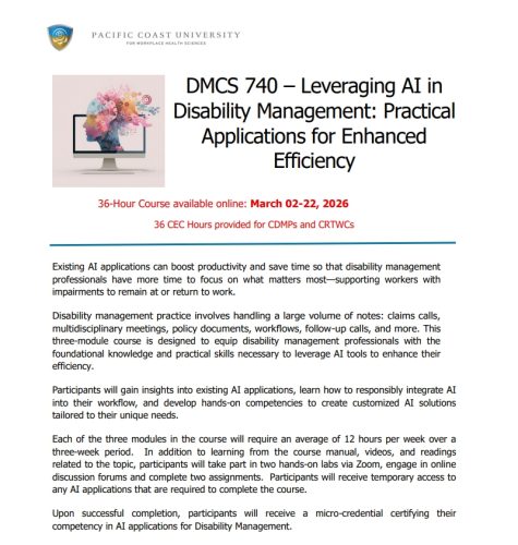 ** Fourth Offering ** Leveraging AI in Disability Management: Practical ...